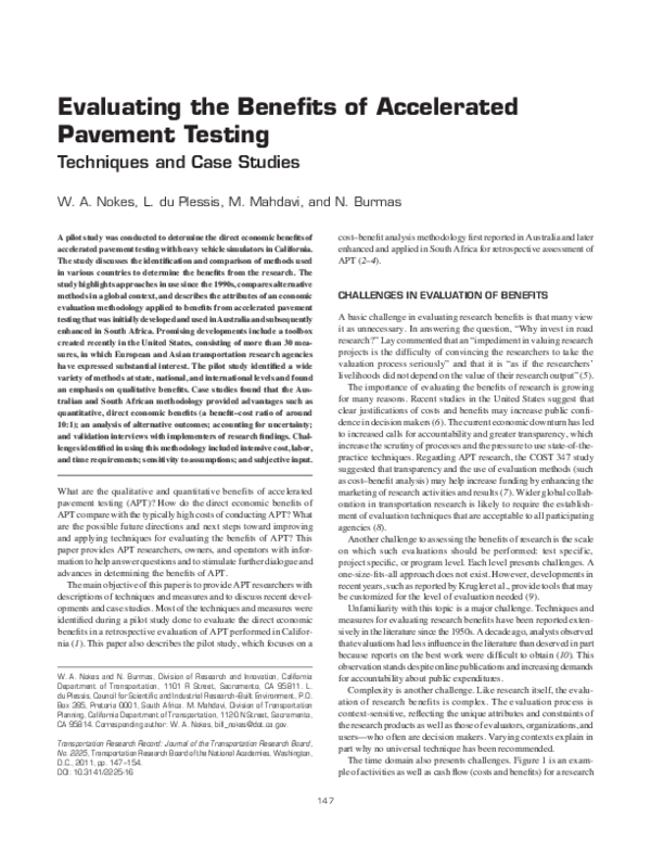 (PDF) Evaluating the Benefits of Accelerated Pavement Testing