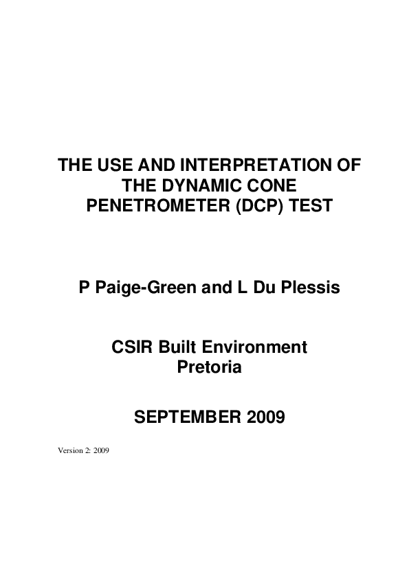 (PDF) Use and interpretation of the dynamic cone penetrometer (DCP) test
