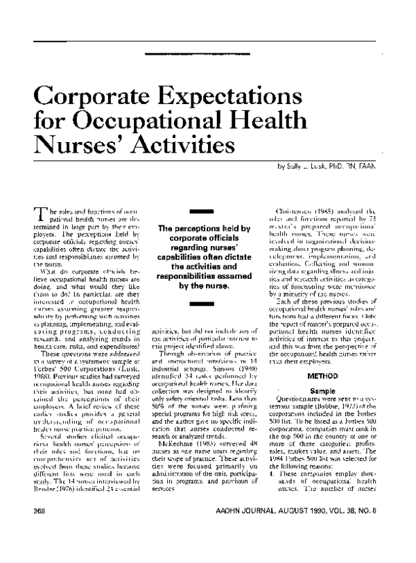 (PDF) Corporate Expectations of Health Nurses' Roles