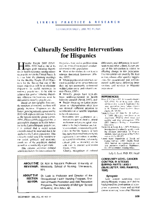 (PDF) Culturally Sensitive Interventions for Hispanics