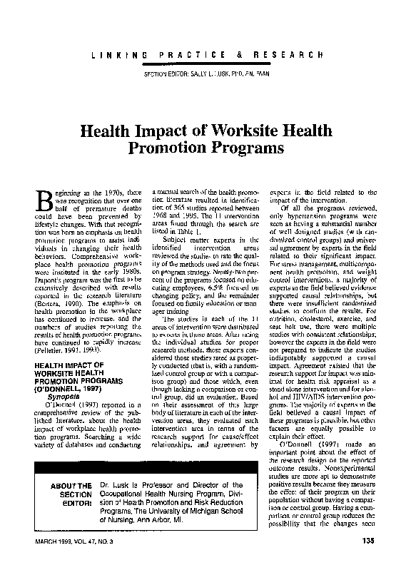 (PDF) Health Impact of Worksite Health Promotion Programs