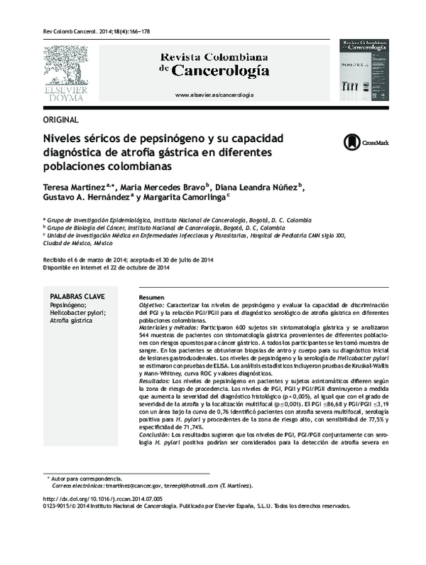 (PDF) Niveles séricos de pepsinógeno y su capacidad diagnóstica de ...