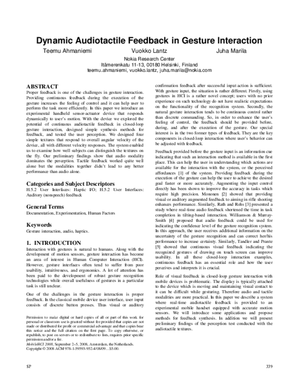 (PDF) Dynamic audiotactile feedback in gesture interaction