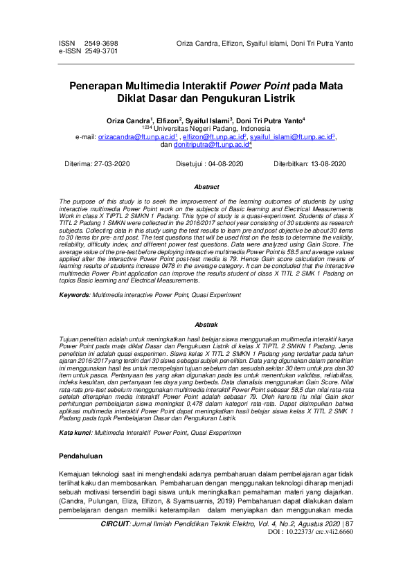 (PDF) Penerapan Multimedia Interaktif Power Point Pada Mata Diklat Dasar Dan Pengukuran Listrik