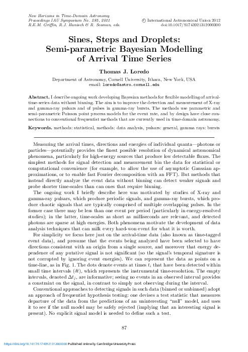 (PDF) Sines, Steps and Droplets: Semi-parametric Bayesian Modelling of Arrival Time Series