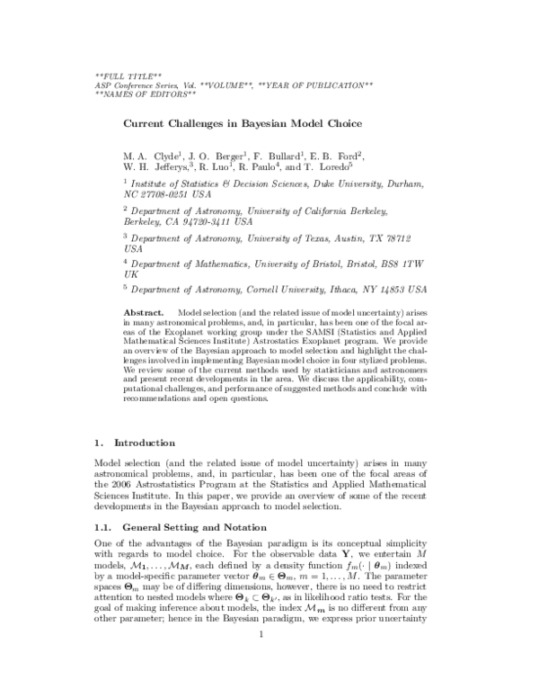 (PDF) Current challenges in Bayesian model choice