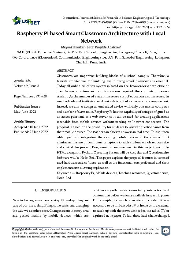 (PDF) Raspberry Pi based Smart Classroom Architecture with Local Network