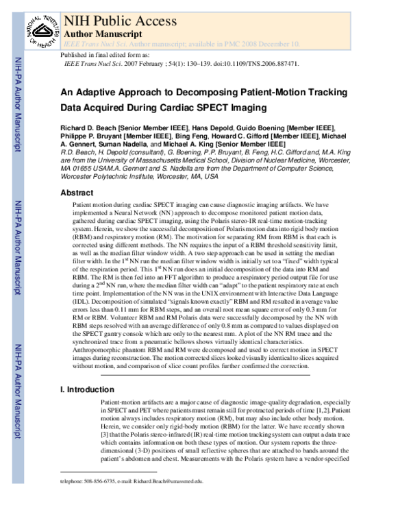 Pdf An Adaptive Approach To Decomposing Patient Motion Tracking Data Acquired During Cardiac
