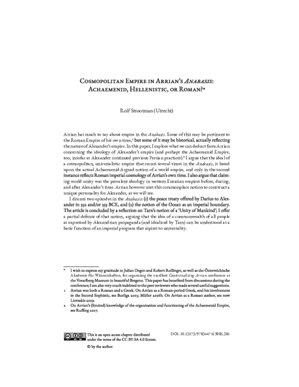 (PDF) Cosmopolitan Empire in Arrian’s Anabasis (2022)