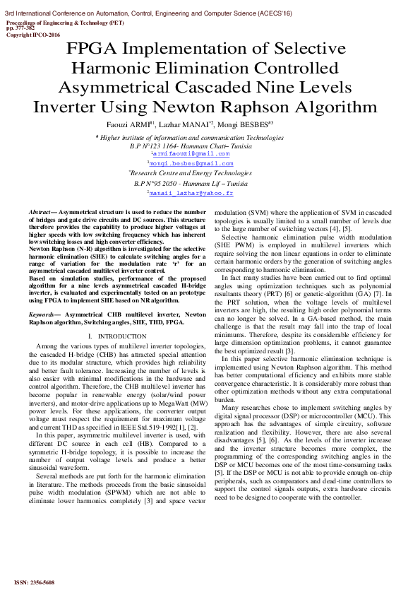 (PDF) FPGA Implementation of Selective Harmonic Elimination Controlled Asymmetrical Cascaded ...