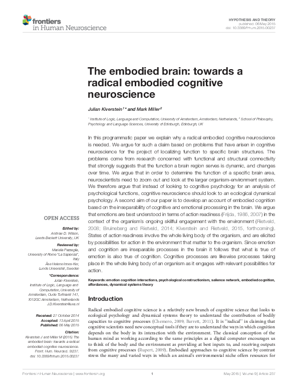 (PDF) The embodied brain: towards a radical embodied cognitive neuroscience