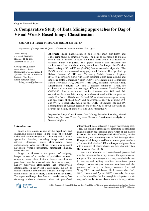 (PDF) A Comparative Study of Data Mining approaches for Bag of Visual Words Based Image ...