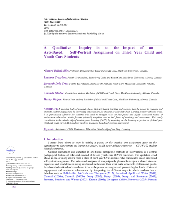 (PDF) A Qualitative Inquiry in to the Impact of an Arts-Based, Self ...