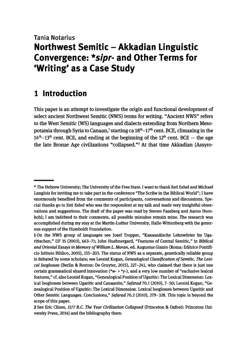 (PDF) Northwest Semitic – Akkadian Linguistic Convergence: *sipr- and ...