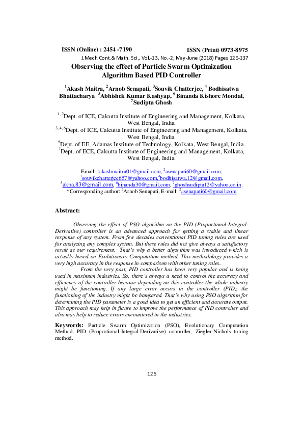 Pdf Observing The Effect Of Particle Swarm Optimization Algorithm Based Pid Controller