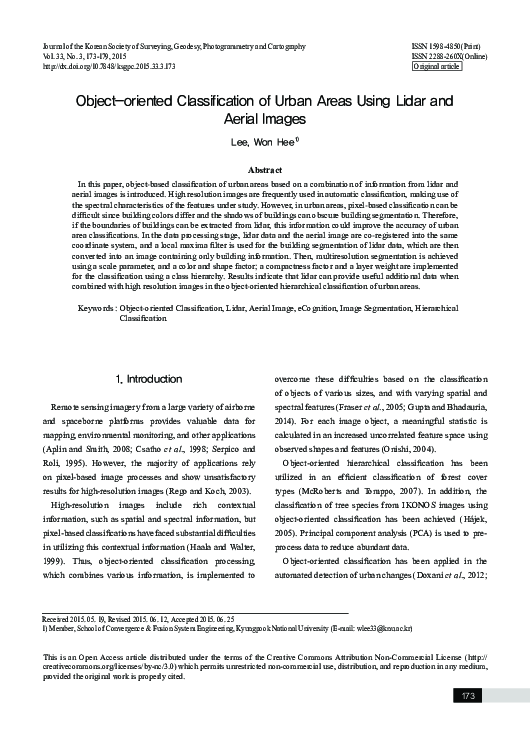 Pdf Object Oriented Classification Of Urban Areas Using Lidar And Aerial Images