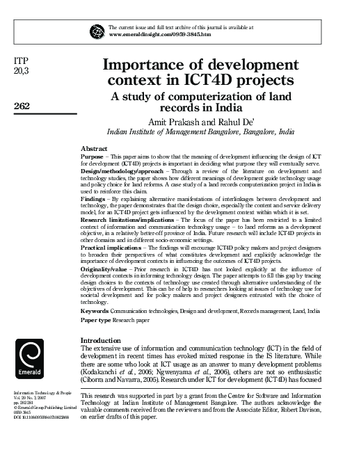 (PDF) Importance of development context in ICT4D projects
