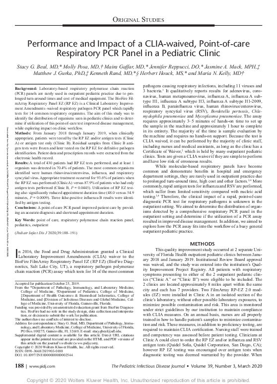(PDF) Performance and Impact of a CLIA-waived, Point-of-care ...