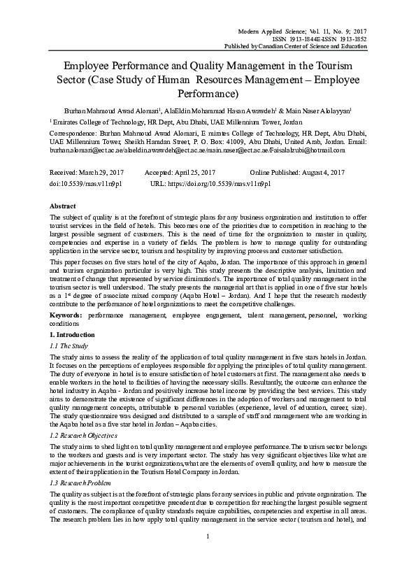 (PDF) Employee Performance and Quality Management in the Tourism Sector ...