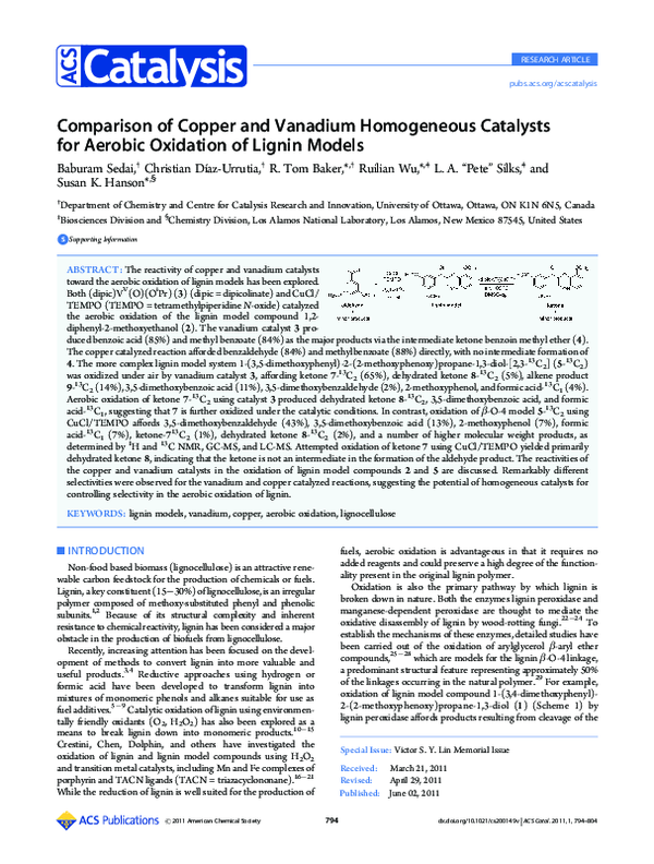 (PDF) Comparison of Copper and Vanadium Homogeneous Catalysts for ...