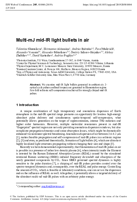 (PDF) Multi-mJ mid-IR light bullets in air