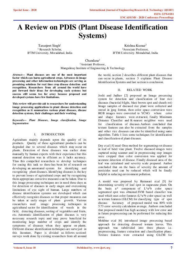 (PDF) A Review on PDIS (Plant Disease Identification Systems)