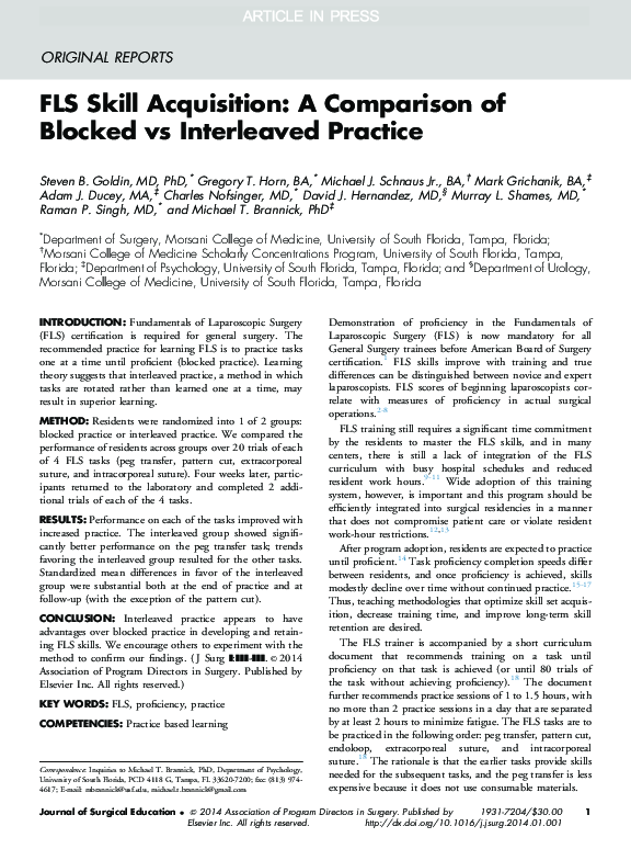 (PDF) FLS Skill Acquisition: A Comparison of Blocked vs Interleaved ...