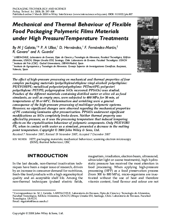 (PDF) Mechanical and thermal behaviour of flexible food packaging ...