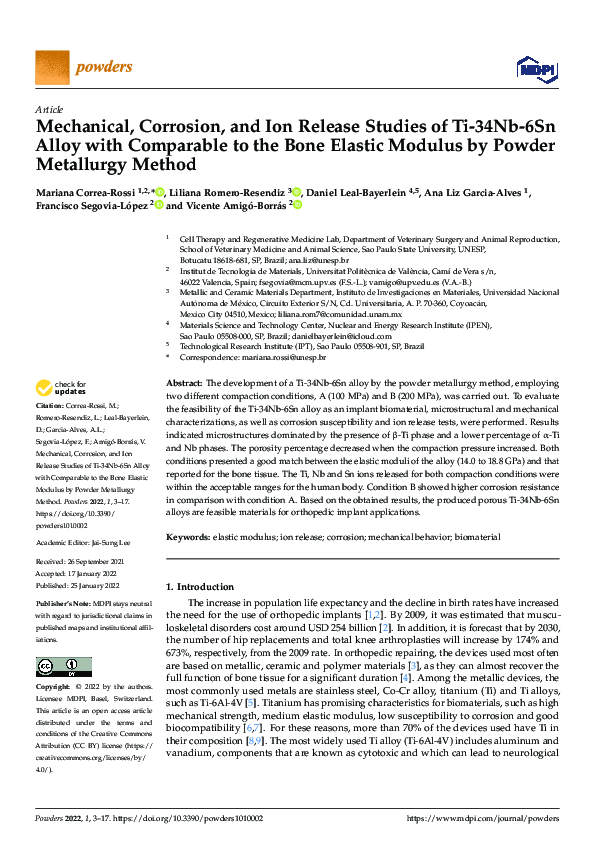 (PDF) Mechanical, Corrosion, and Ion Release Studies of Ti-34Nb-6Sn ...