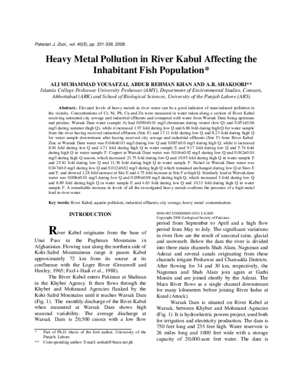 (PDF) Heavy Metal Pollution in River Kabul Affecting the Inhabitant ...