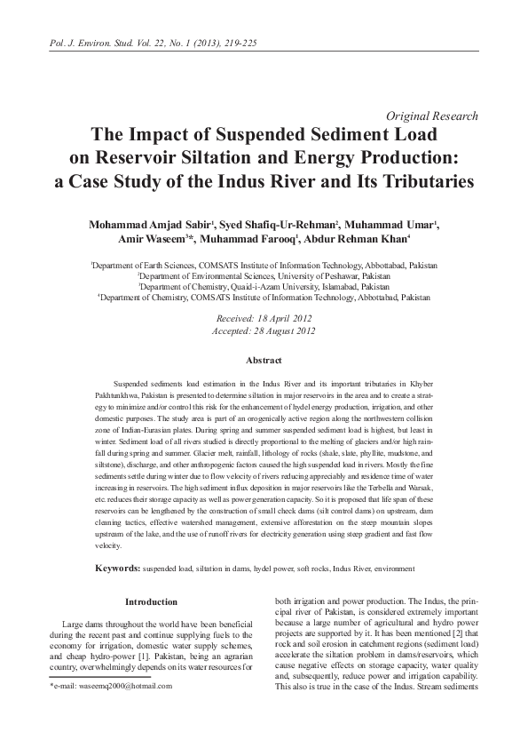 (PDF) The impact of suspended sediment load on reservoir siltation and ...