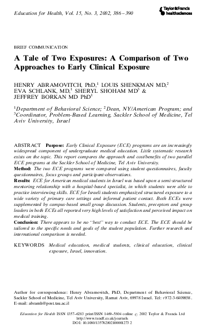 (PDF) A Tale of Two Exposures: A Comparison of Two Approaches to Early ...