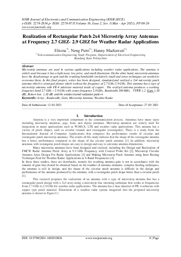 (PDF) Realization of Rectangular Patch 2x4 Microstrip Array Antennas at ...