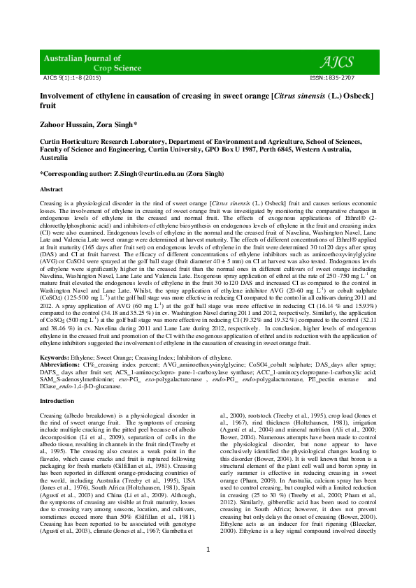 (PDF) Involvement of ethylene in causation of creasing in sweet orange ...