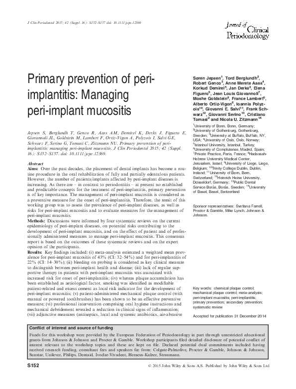(PDF) Primary prevention of peri-implantitis: Managing peri-implant mucositis