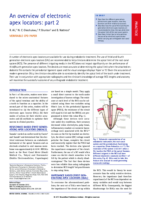 (PDF) An overview of electronic apex locators: part 2