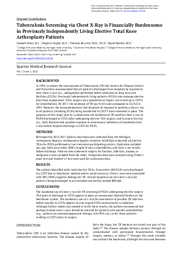 (PDF) Tuberculosis Screening via Chest X-Ray is Financially Burdensome ...