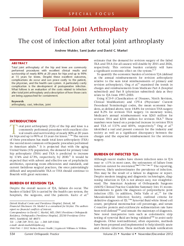 (PDF) The cost of infection after total joint arthroplasty