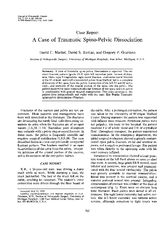(PDF) A Case of Traumatic Spino-Pelvic Dissociation
