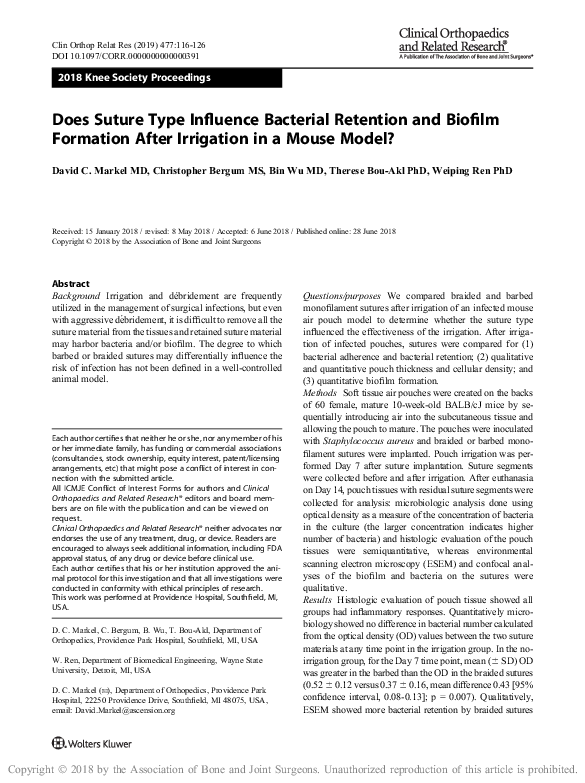 (PDF) Does Suture Type Influence Bacterial Retention and Biofilm ...