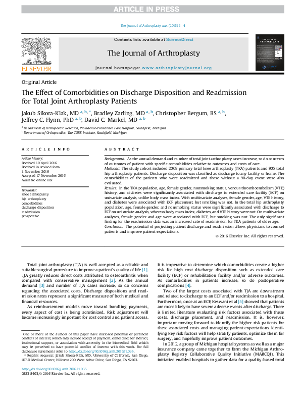 (PDF) The Effect of Comorbidities on Discharge Disposition and ...
