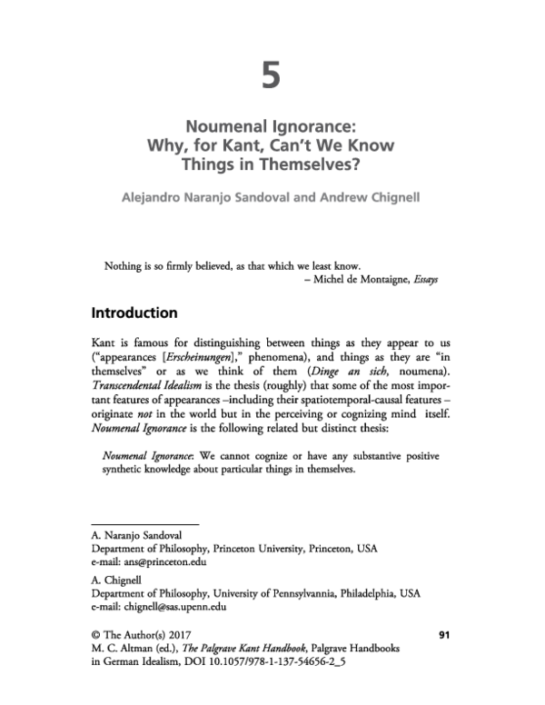 (PDF) Noumenal Ignorance: Why, for Kant, Can’t We Know Things in ...