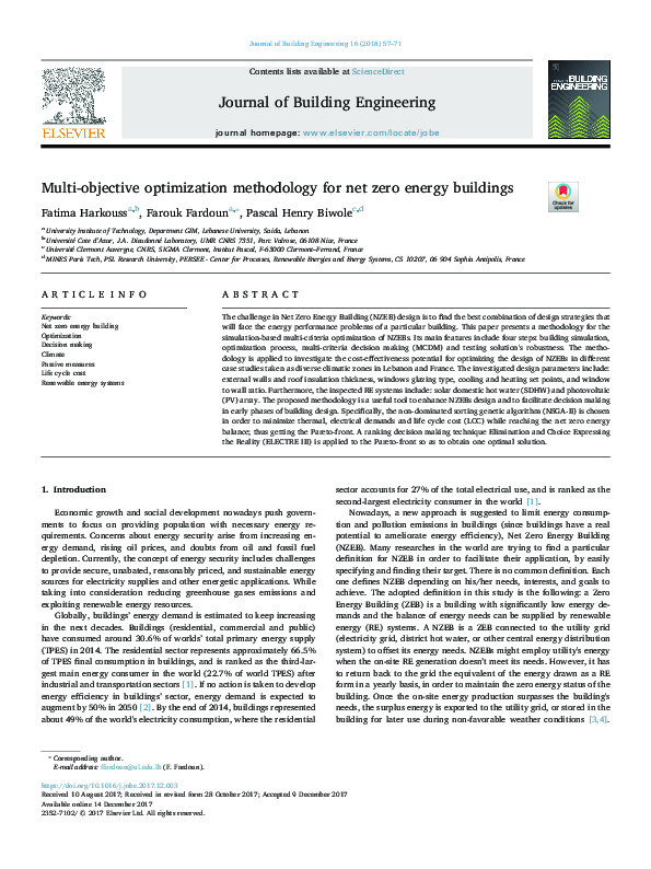 Pdf Multi Objective Optimization Methodology For Net Zero Energy