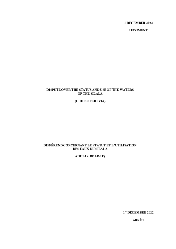 (PDF) JUDGMENT ICJ CASE "DISPUTE OVER THE STATUS AND USE OF THE WATERS OF THE SILALA"