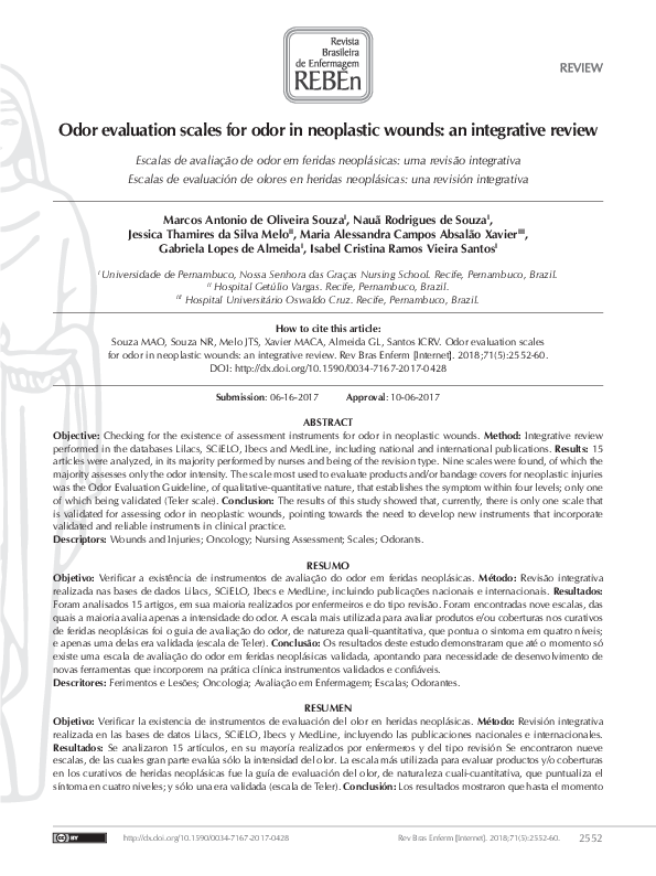 (PDF) Odor evaluation scales for odor in neoplastic wounds: an ...