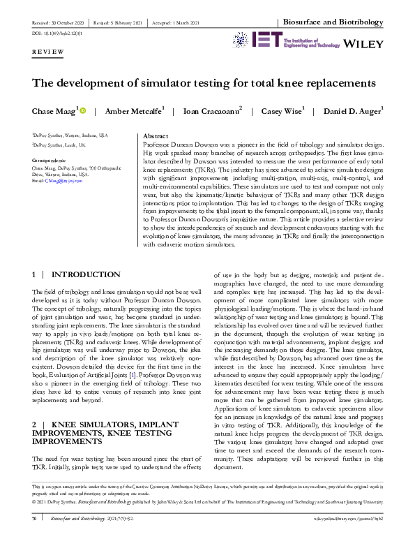 Pdf The Development Of Simulator Testing For Total Knee Replacements