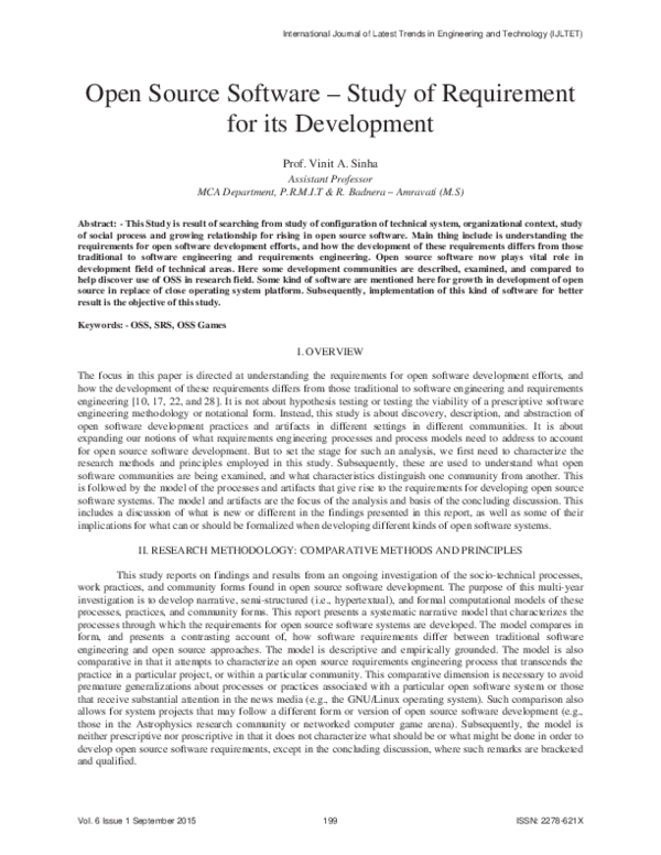 (PDF) Open Source Software – Study of Requirement for its Development