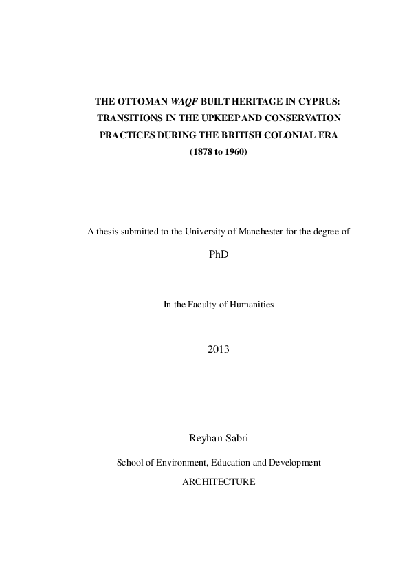 (PDF) The Ottoman Waqf built heritage in Cyprus : transitions in upkeep ...