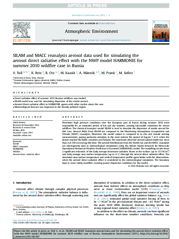(PDF) SILAM and MACC reanalysis aerosol data used for simulating the aerosol direct radiative ...