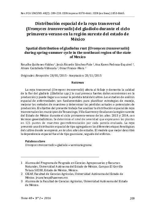 (PDF) Distribución espacial de la roya transversal ( Uromyces ...